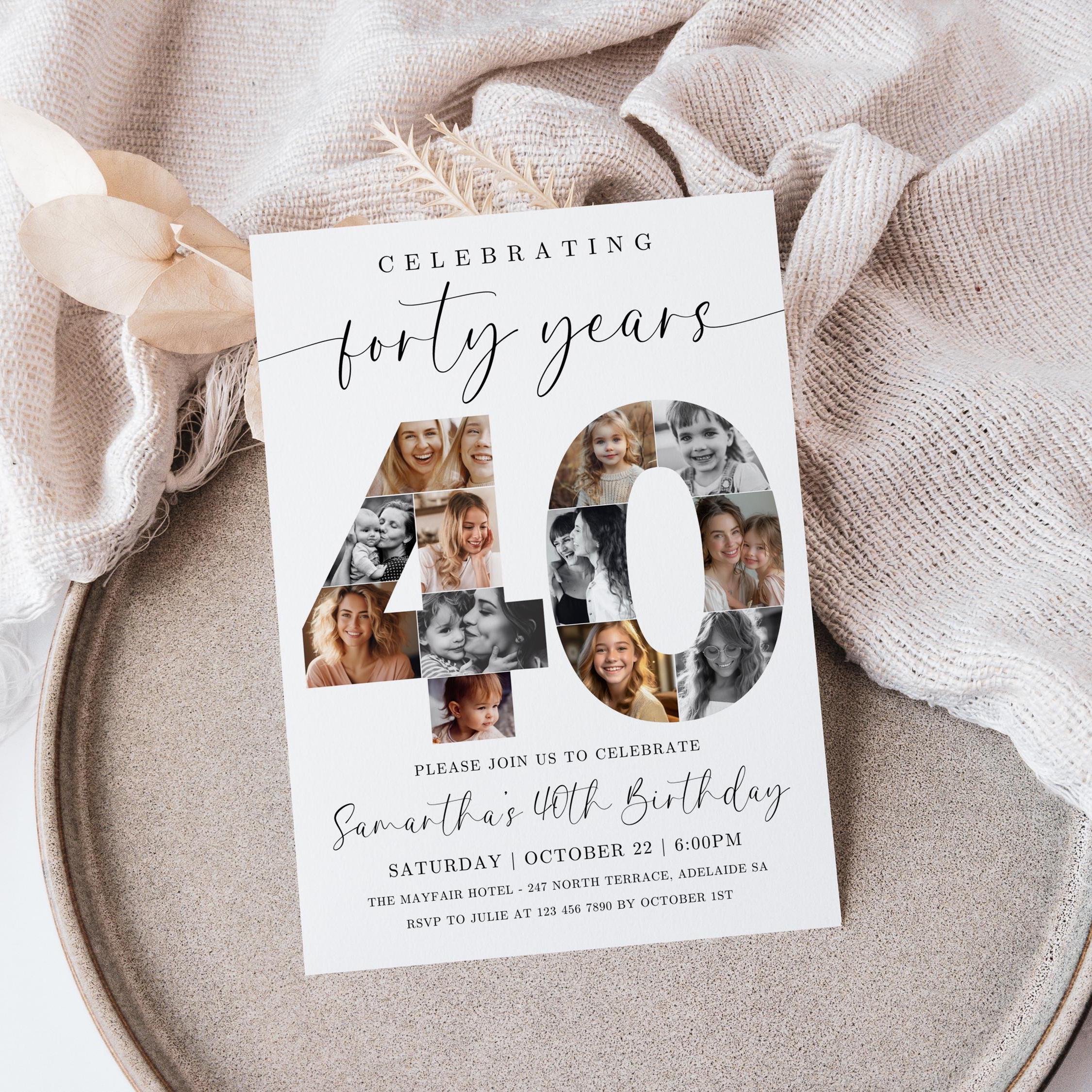40th Birthday Invitation TEMPLATE With Photo Collage, Celebrating 40 ...