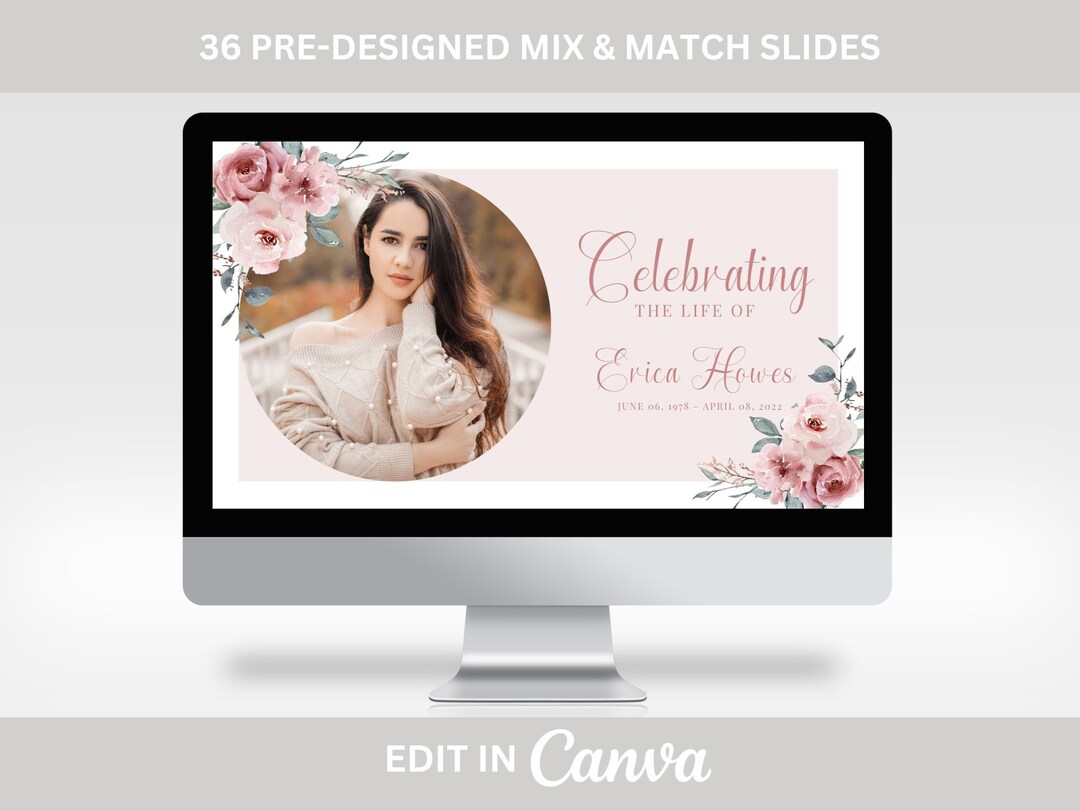 Pink Rose Funeral Slideshow TEMPLATE, Memorial Video for Woman ...