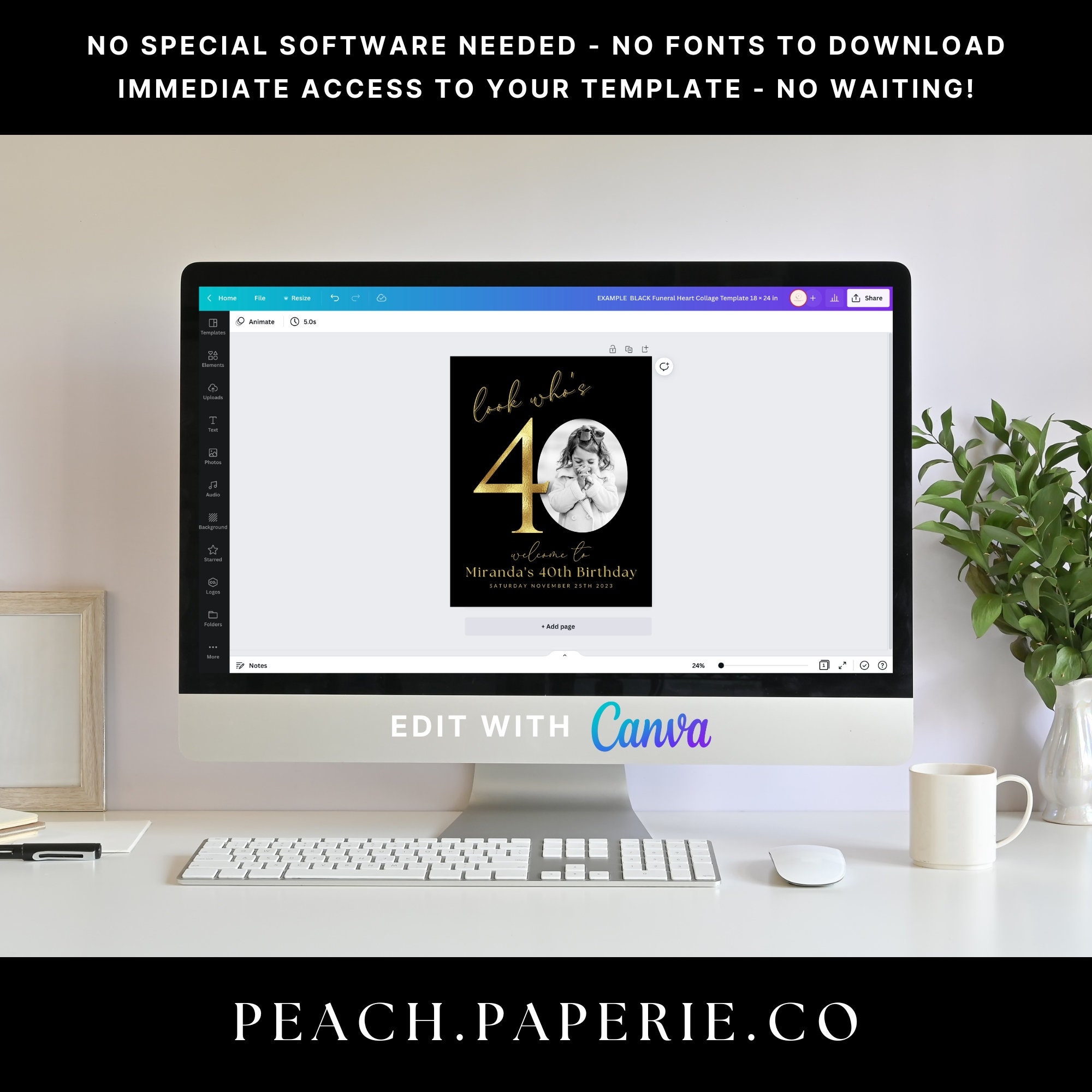 Black and Gold 40th Birthday Photo Collage TEMPLATE, Look Who's 40 ...