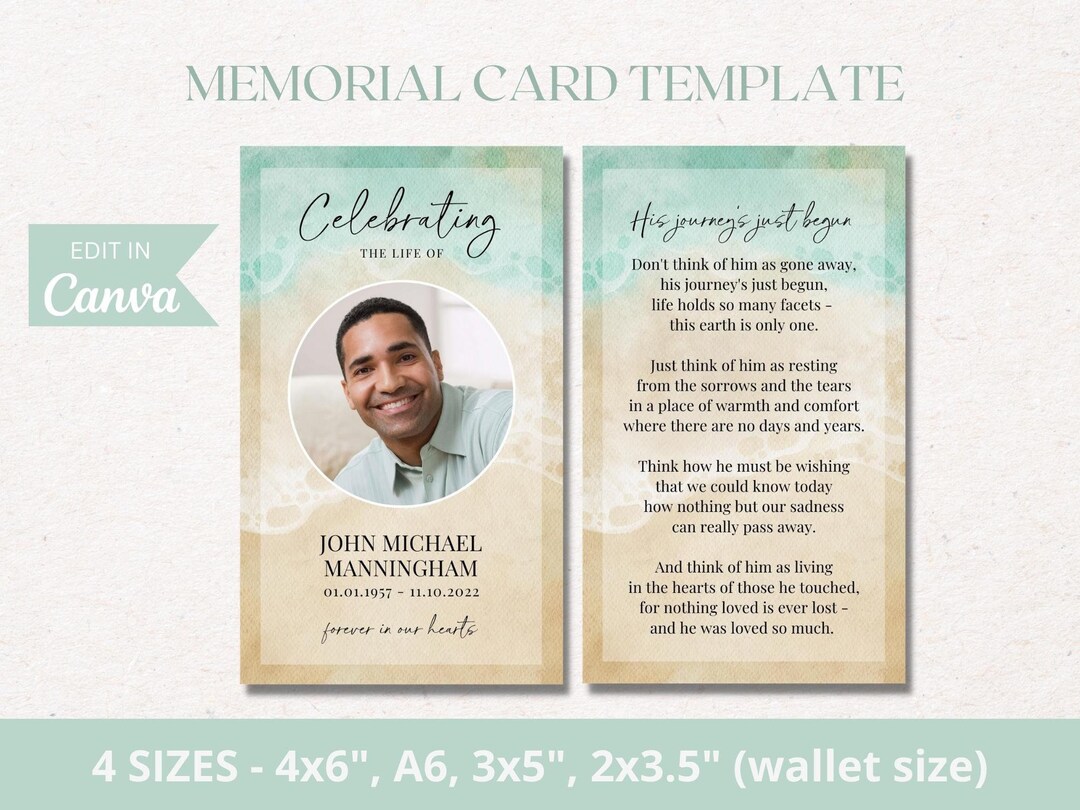 Beach Ocean Memorial Card Template for Men or Women Funeral - Etsy