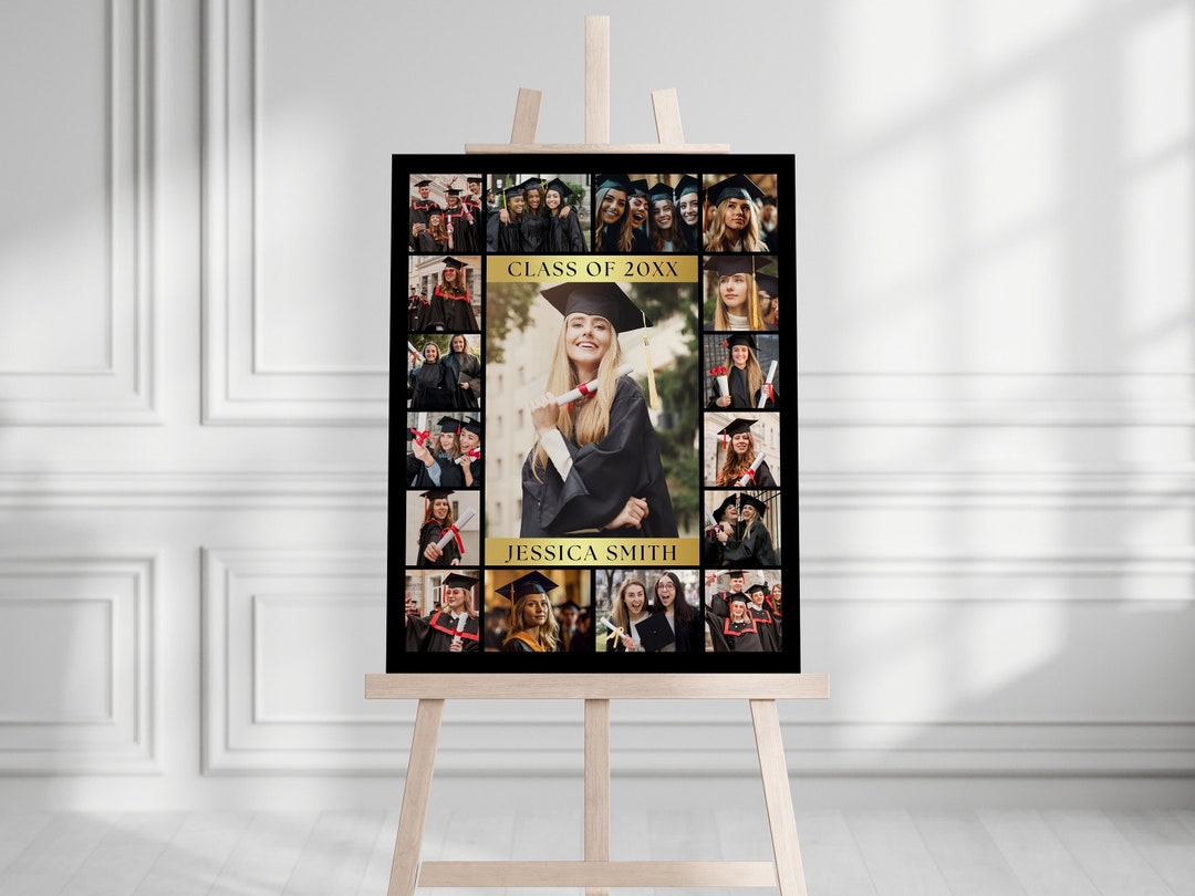 Black and Gold Graduation Photo Collage TEMPLATE Class of 2025 ...