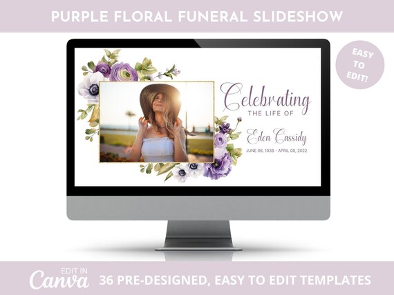 Funeral Photo Slideshow Template Purple Flowers Memorial - Etsy
