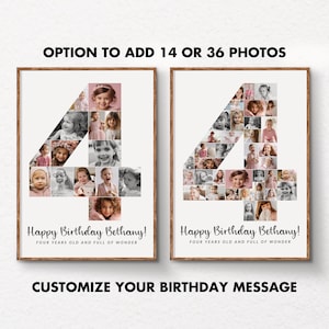 Number 4 Birthday Photo Collage TEMPLATE, Personalized 4th Birthday ...