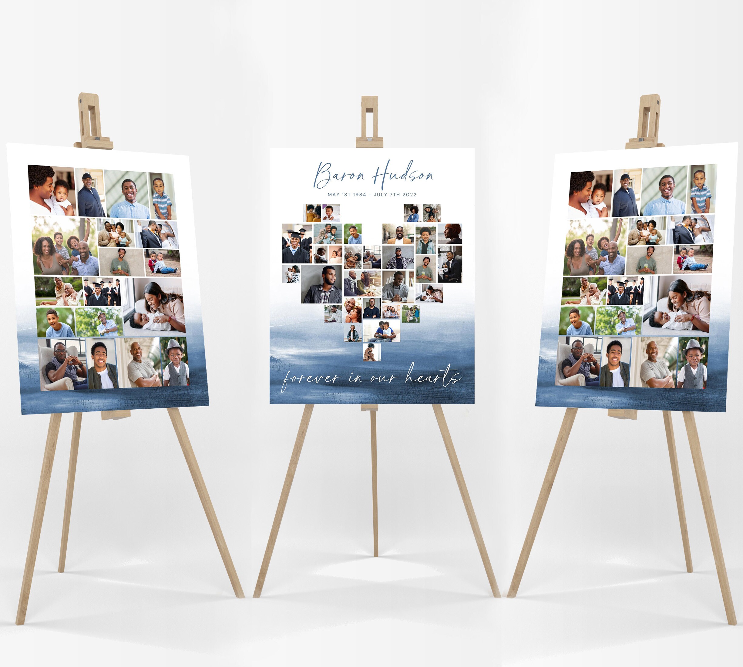 Blue Watercolor Heart Collage Template SET Funeral Photo - Etsy