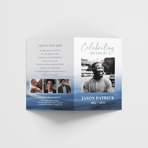 Blue Celebration of Life Funeral Program TEMPLATE for Male, Blue ...