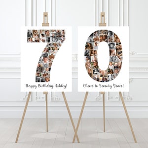 70th Birthday Collage TEMPLATE Set, Number 70 Collage Poster, Cheer to ...