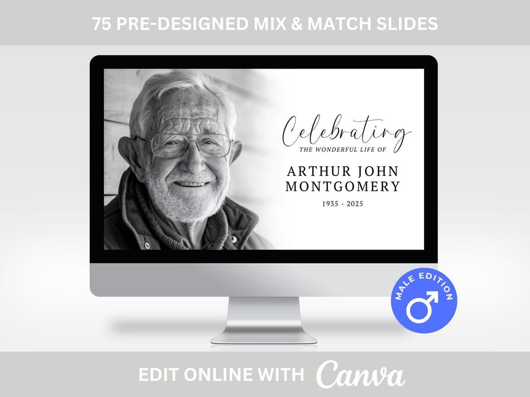 Funeral Photo Slideshow Template for Male, Memorial Video, Minimalist ...