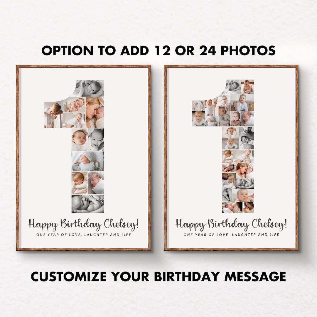 Number 1 Birthday Photo Collage TEMPLATE, Personalized First Birthday ...