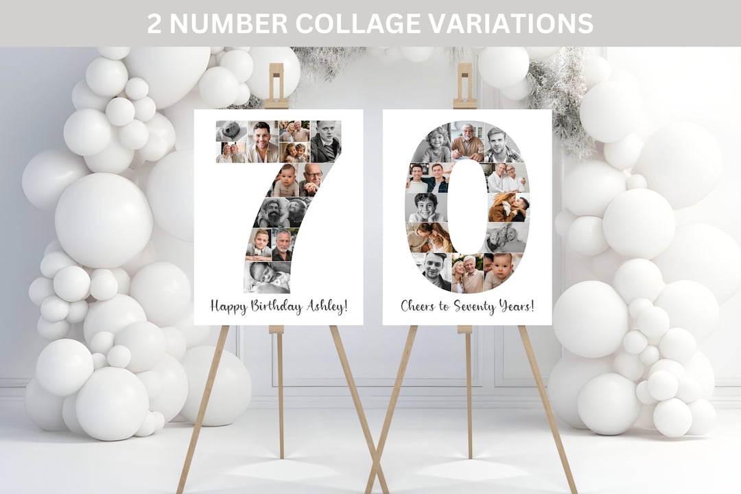 70th Birthday Collage TEMPLATE Set, Number 70 Collage Poster, Cheer to ...