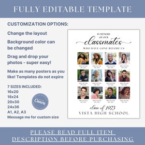 Class Reunion Memorial Poster Template Set to Honor Deceased Classmates ...