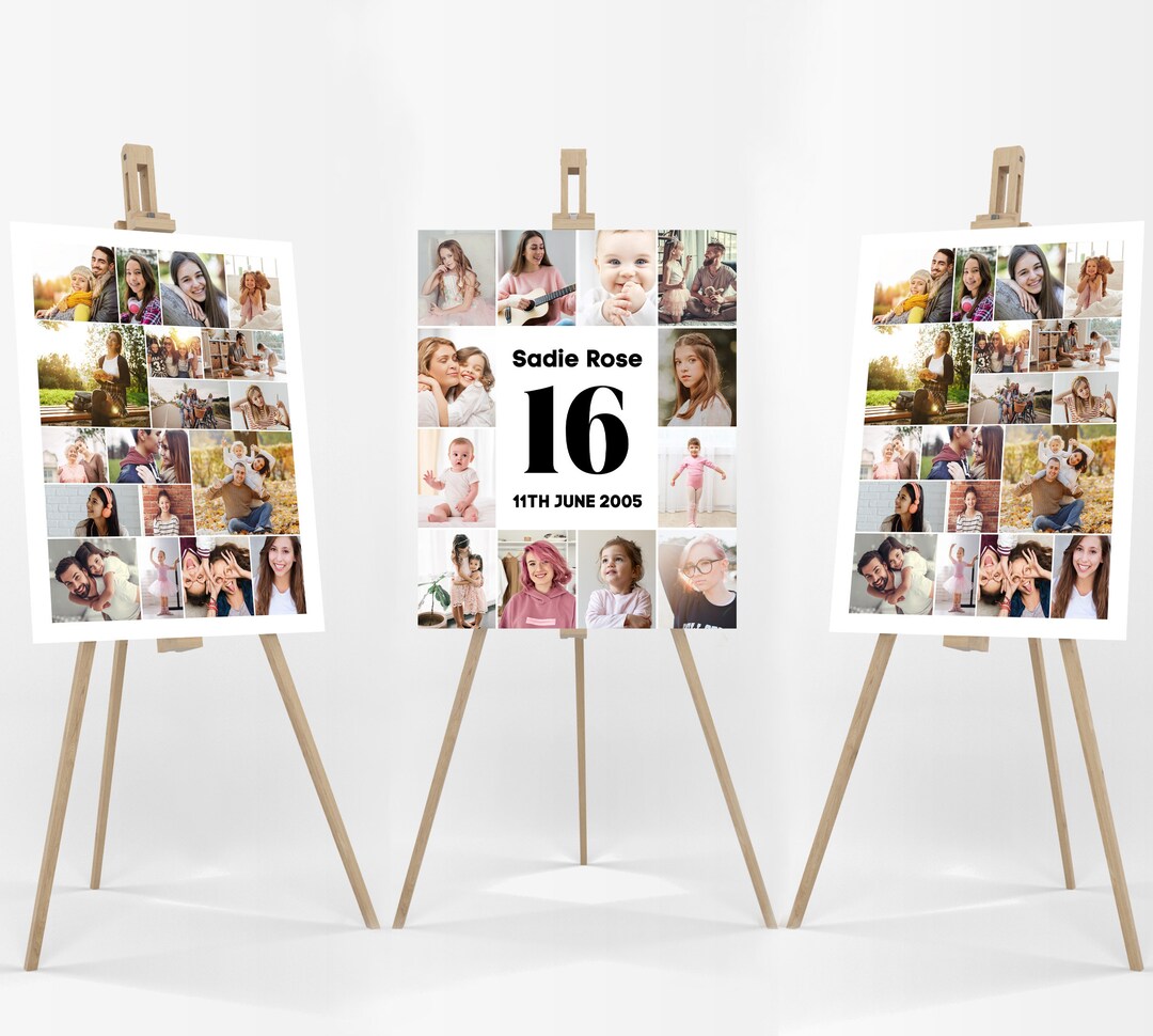 16th Birthday Photo Collage Poster Bundle TEMPLATE, Sixteenth Birthday ...