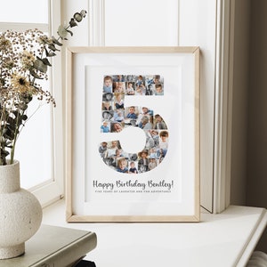 Number 5 Birthday Photo Collage TEMPLATE, Personalized 5th Birthday ...