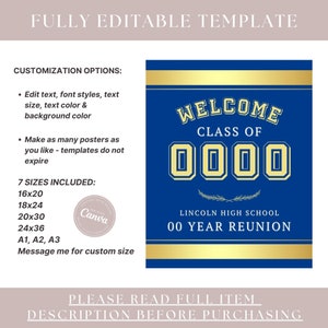 Class Reunion Welcome Poster TEMPLATE, Blue and Gold, School Reunion ...