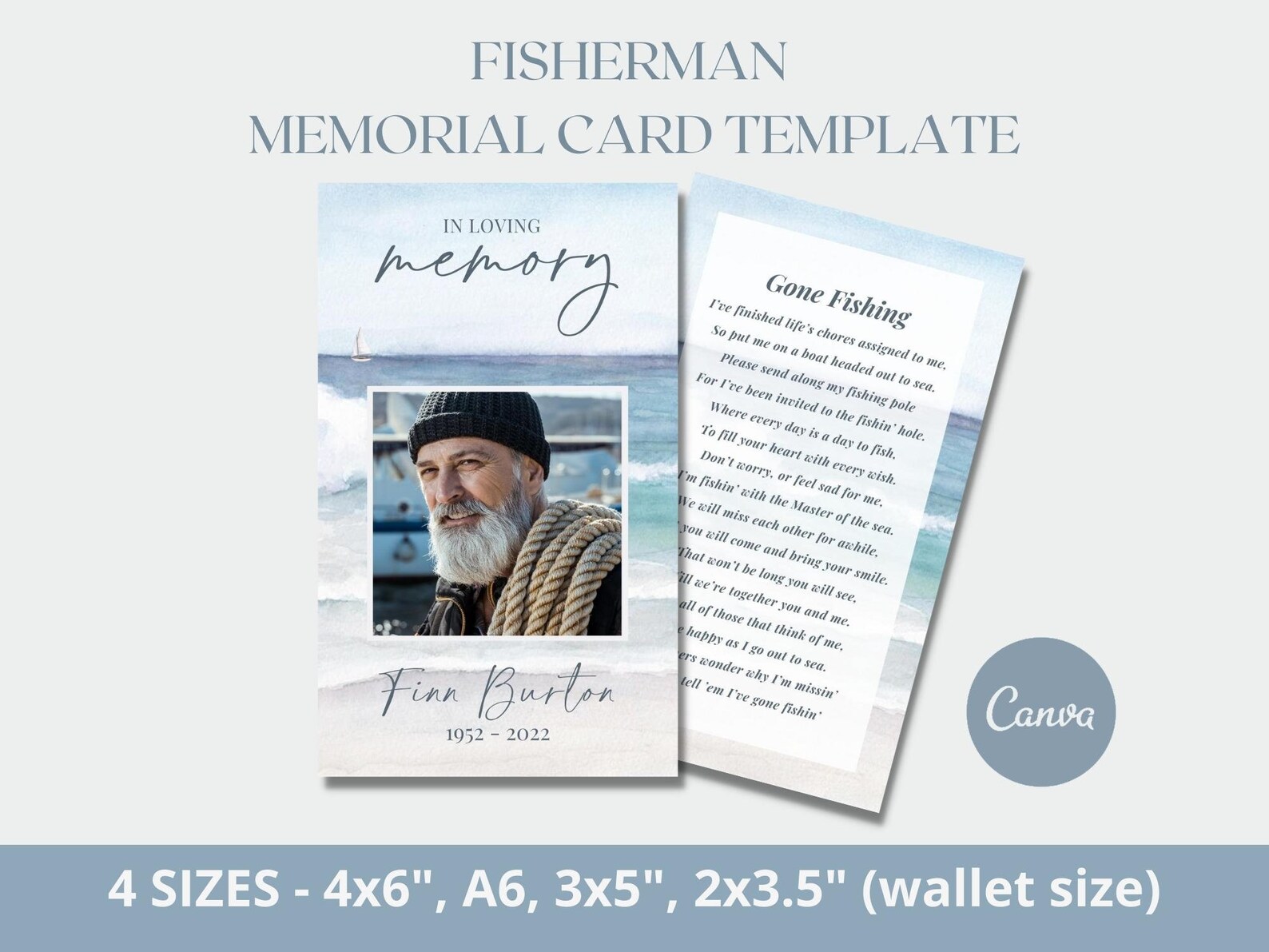 Fishing Memorial Card Template for Male Gone Fishing Poem - Etsy