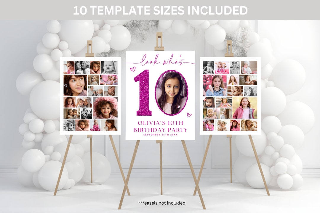 Look Who's 10 Collage Poster TEMPLATE Set, Pink and White 10th Birthday ...