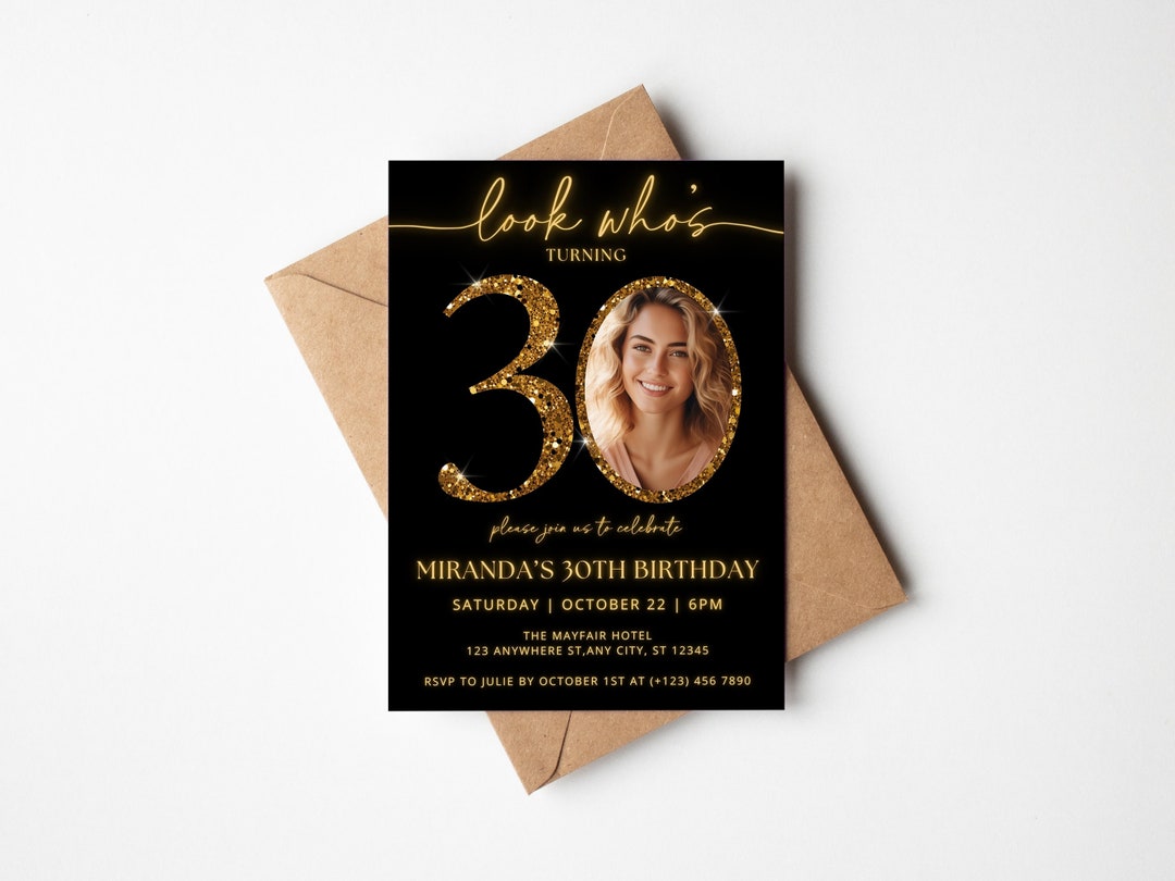 Black and Gold 30th Birthday Invitation TEMPLATE Printable, Look Who's ...