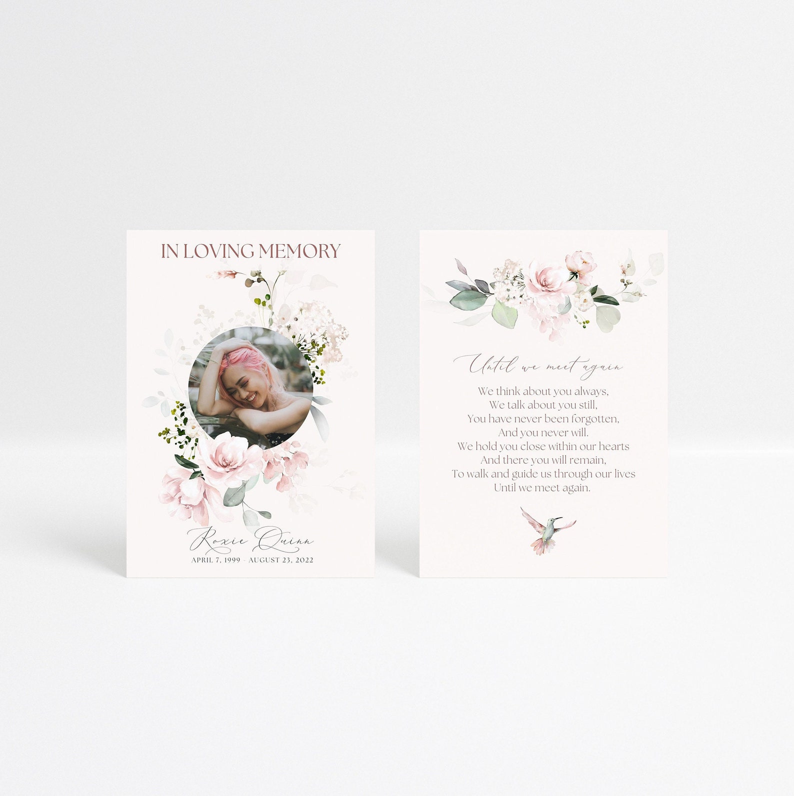 Pink Rose Funeral Memorial Card Template Funeral Favors - Etsy