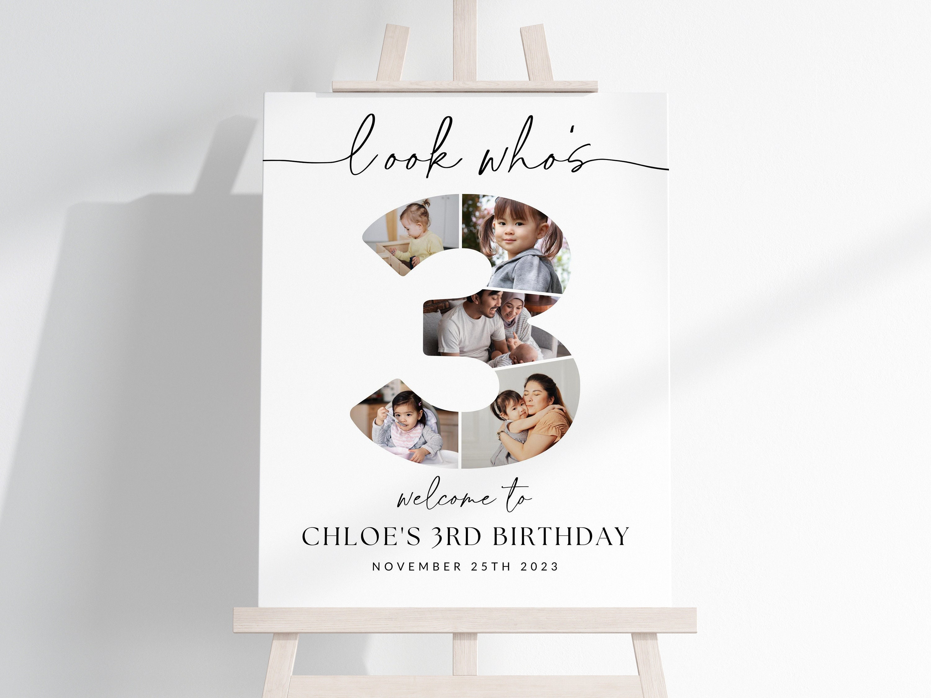 3rd Birthday Photo Collage Poster TEMPLATES, Look Who's 3, Third ...