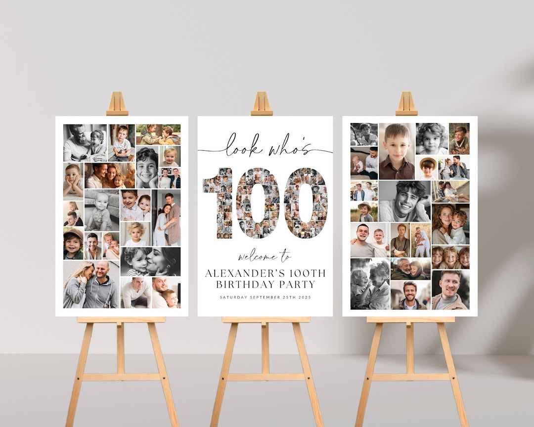 100th Birthday Photo Collage Poster Bundle TEMPLATE, Look Who's 100 ...