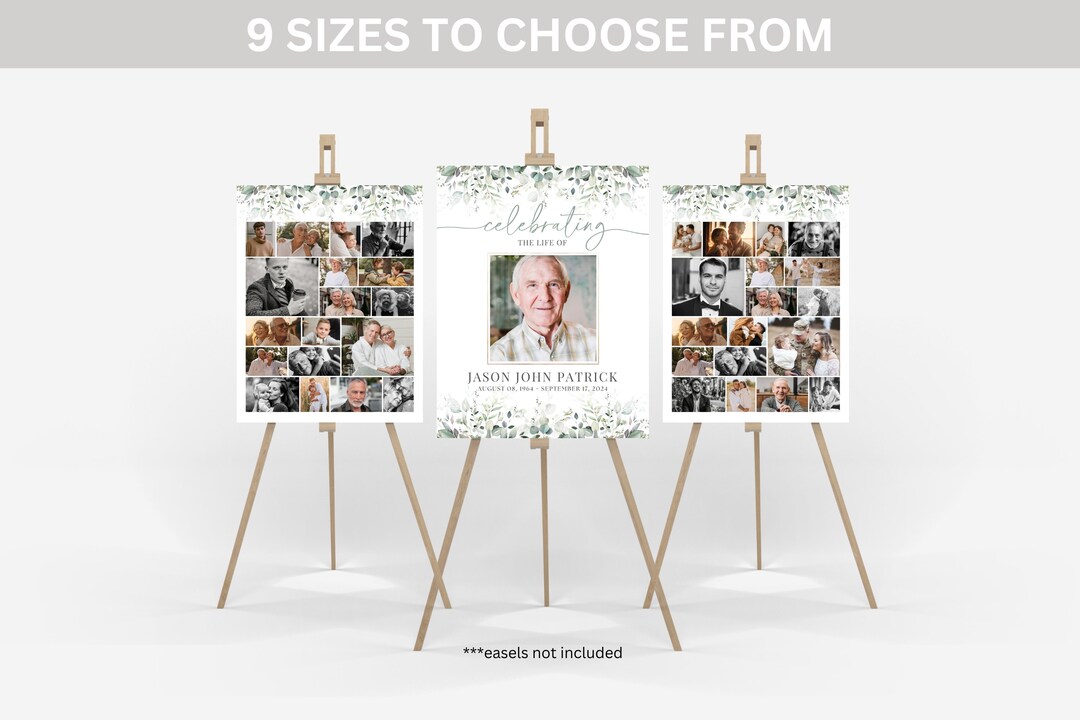 Greenery Celebration of Life Collage Poster TEMPLATE Set for Man ...