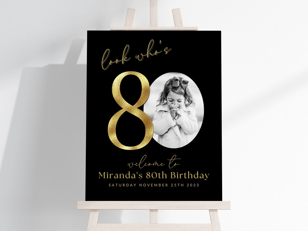 Black and Gold 80th Birthday Photo Collage TEMPLATE Black, Look Who's ...