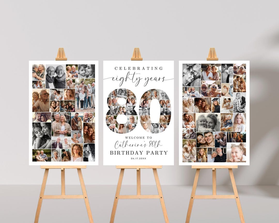 80th Birthday Photo Collage Poster Bundle TEMPLATE Set, Celebrating 80 ...