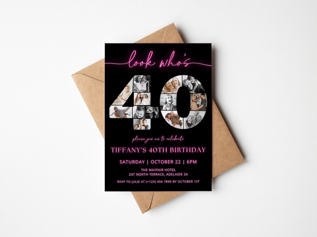 Neon Pink and Black 40th Birthday Invitation TEMPLATE With Photo ...