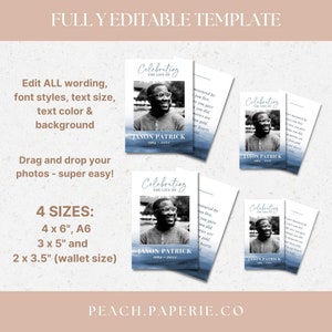 Blue Memorial Card Template for Man, Funeral Favors, Printable Prayer ...