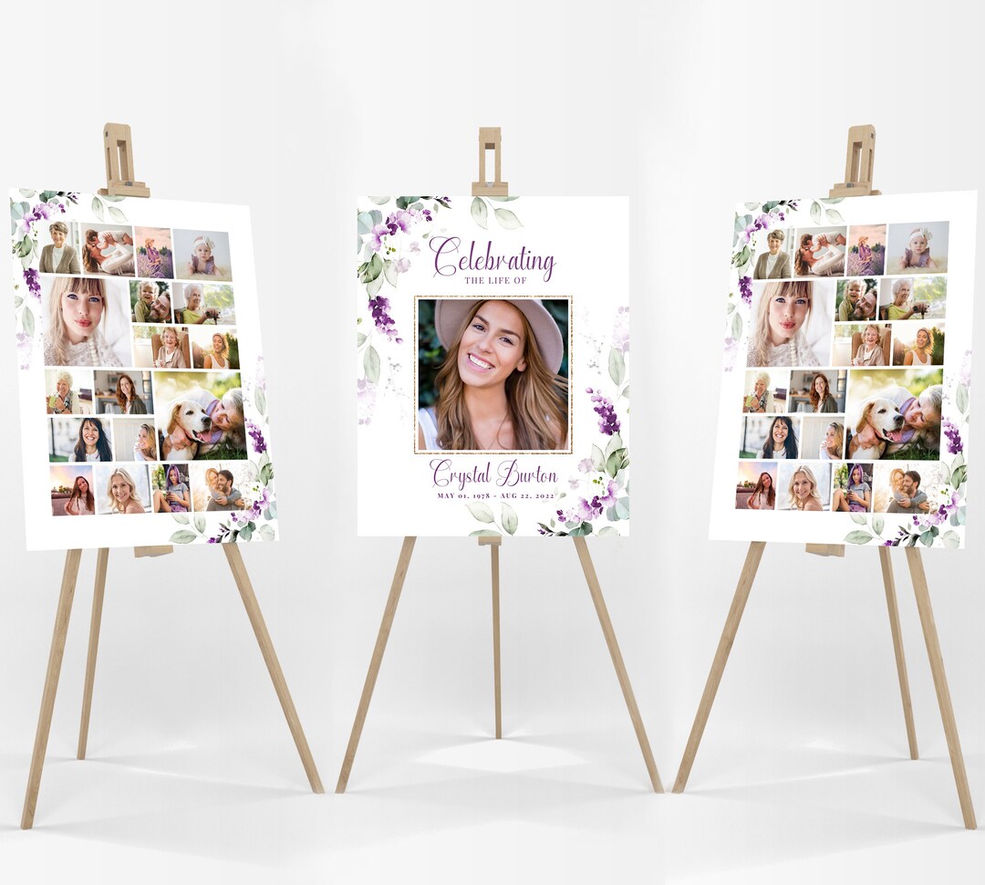 Funeral Collage TEMPLATE Bundle Lilac, Lavender Floral Funeral Photo ...