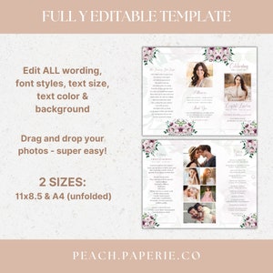 Trifold Funeral Program TEMPLATE for Women Mauve Celebration - Etsy