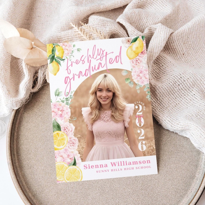 Freshly Graduated Invitation, Graduation Party Announcement, Pink ...