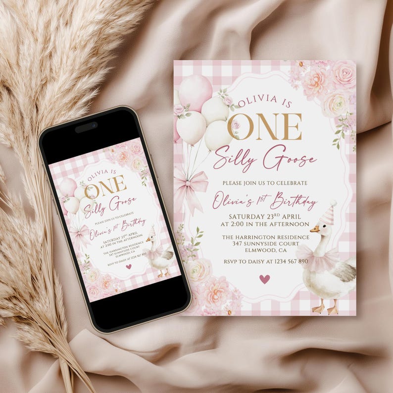One Silly Goose 1st Birthday Invitation, First Birthday Party Digital ...