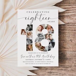 18th Birthday Invitation TEMPLATE With Photo Collage, Celebrating 18 ...