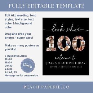 Black 100th Birthday Photo Collage Poster Bundle TEMPLATE, Look Who's ...