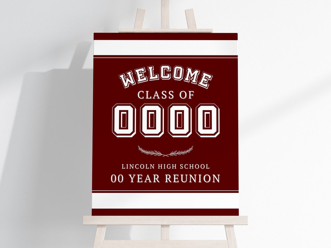 Class Reunion Welcome Poster TEMPLATE, Maroon Burgundy and White ...