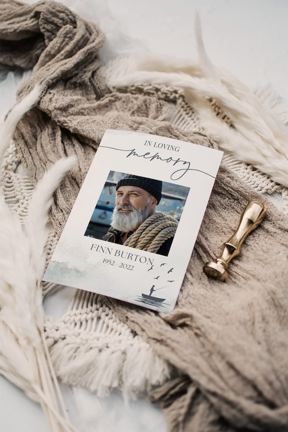 Fisherman Memorial Card Template for Men, Gone Fishing Poem Prayer Card ...