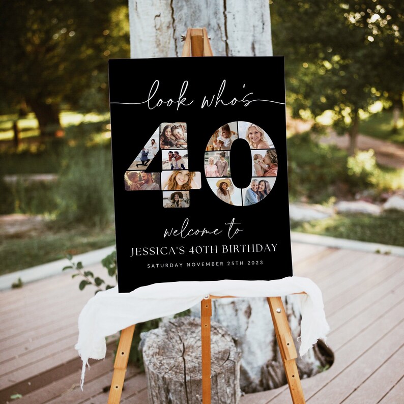 Black 40th Birthday Photo Collage TEMPLATE, Look Who's 40, Customizable ...