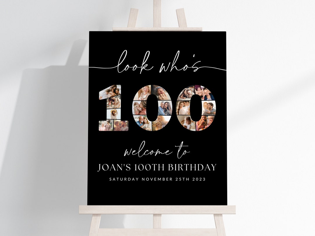 Black 100th Birthday Photo Collage TEMPLATE, Look Who's 100 ...