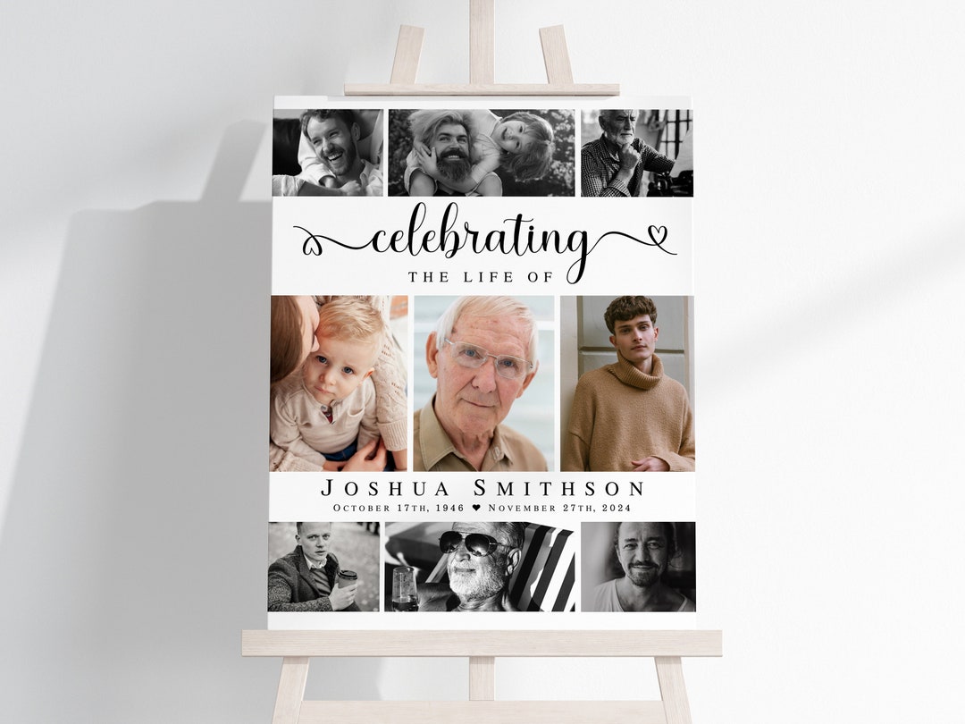Celebration of Life Poster TEMPLATE, Funeral Photo Collage Welcome Sign ...