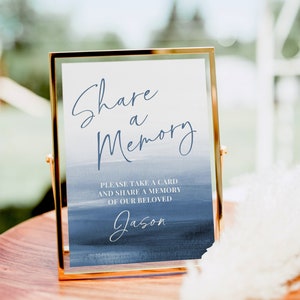 Blue Share a Memory Sign and Card TEMPLATE, Masculine Memorial Sign ...