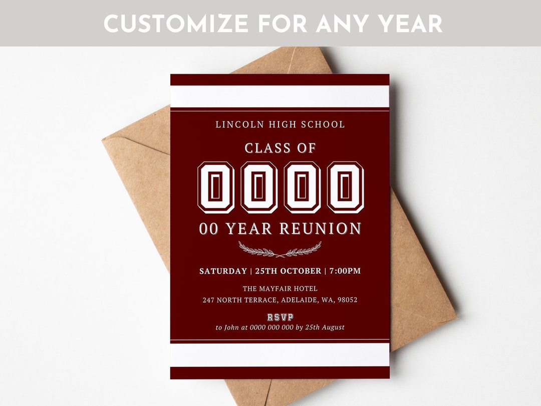 Class Reunion Invitation TEMPLATE 10th 20th 30th 40th 50th, High School ...