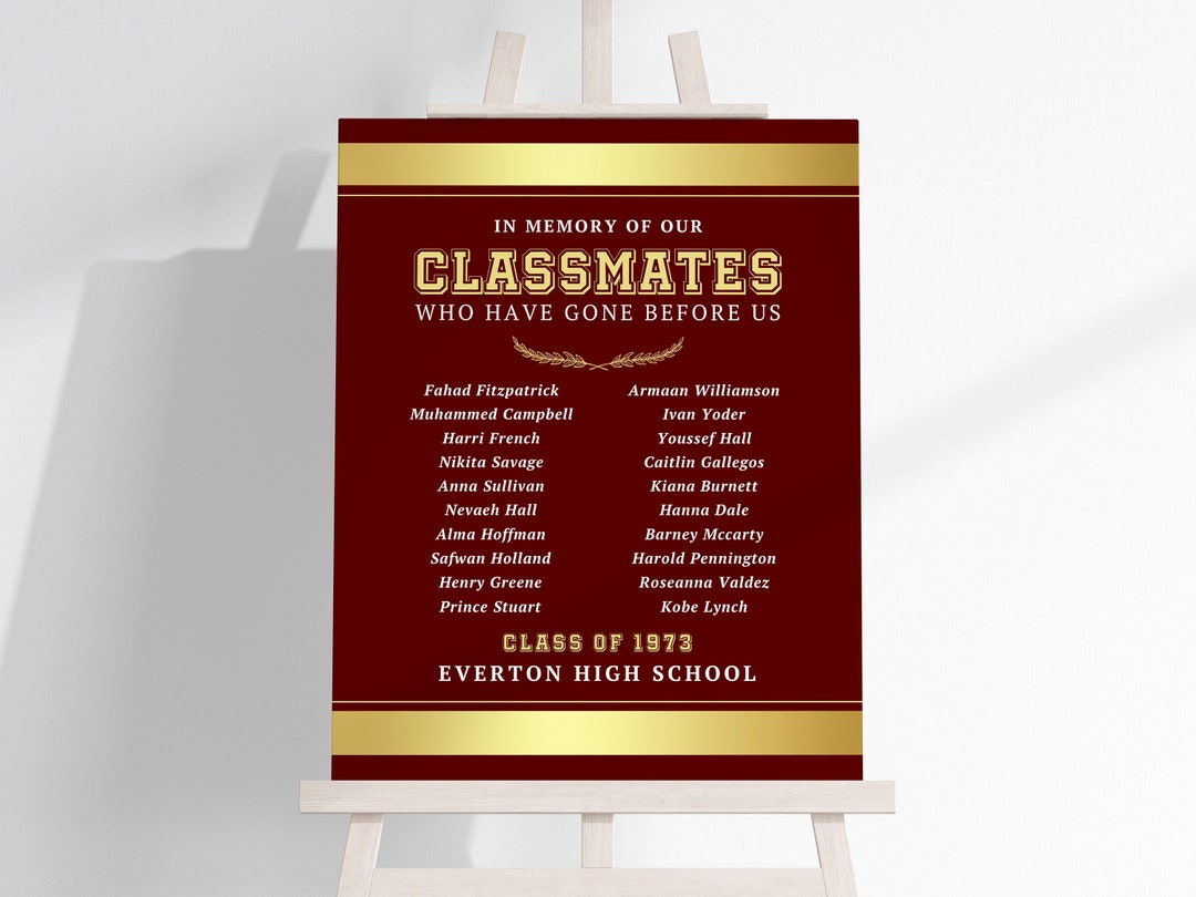 Class Reunion Memorial Sign Poster TEMPLATE to Honor Deceased ...