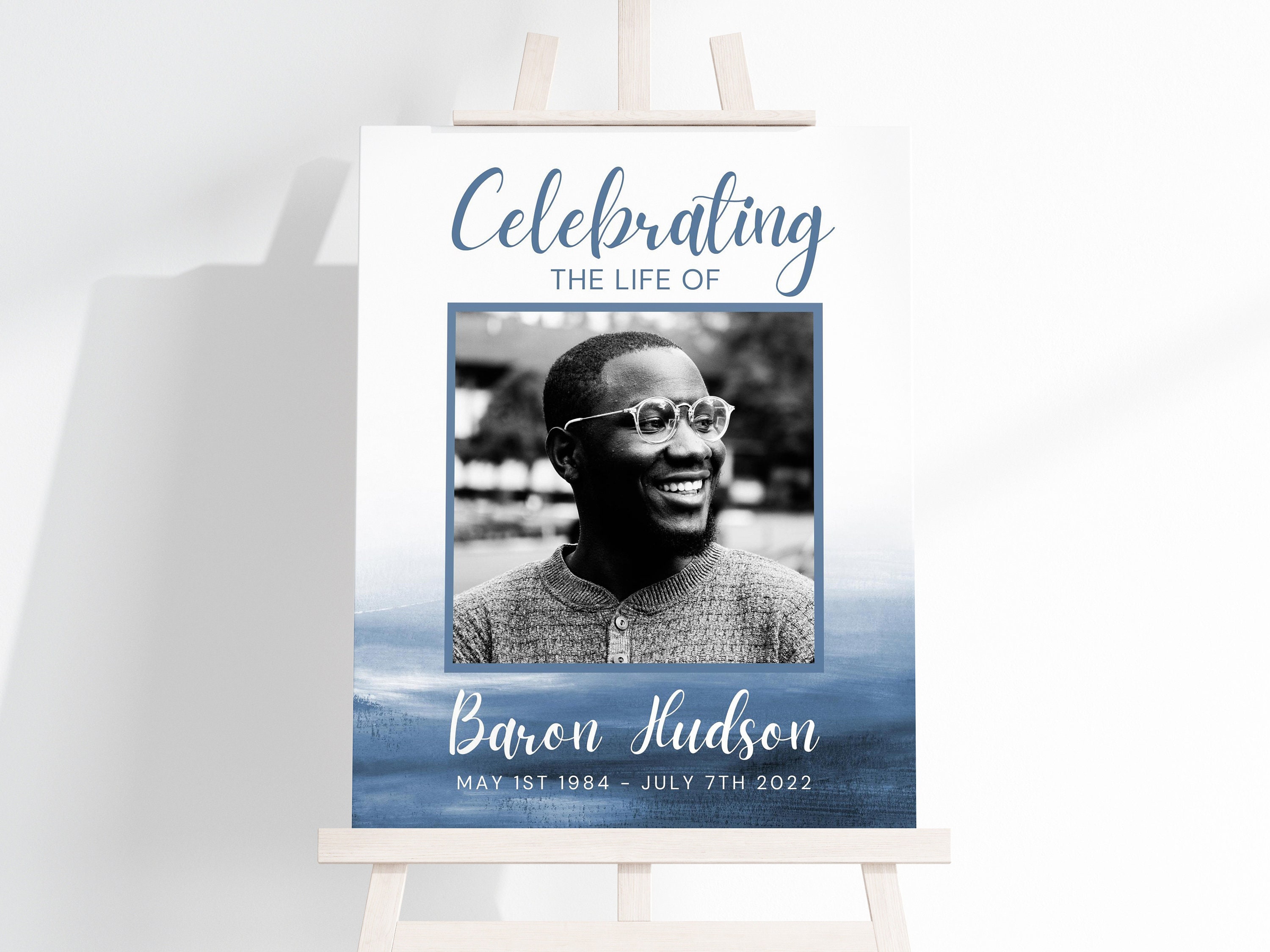 Blue Watercolor Celebration of Life Sign Template Bundle - Etsy