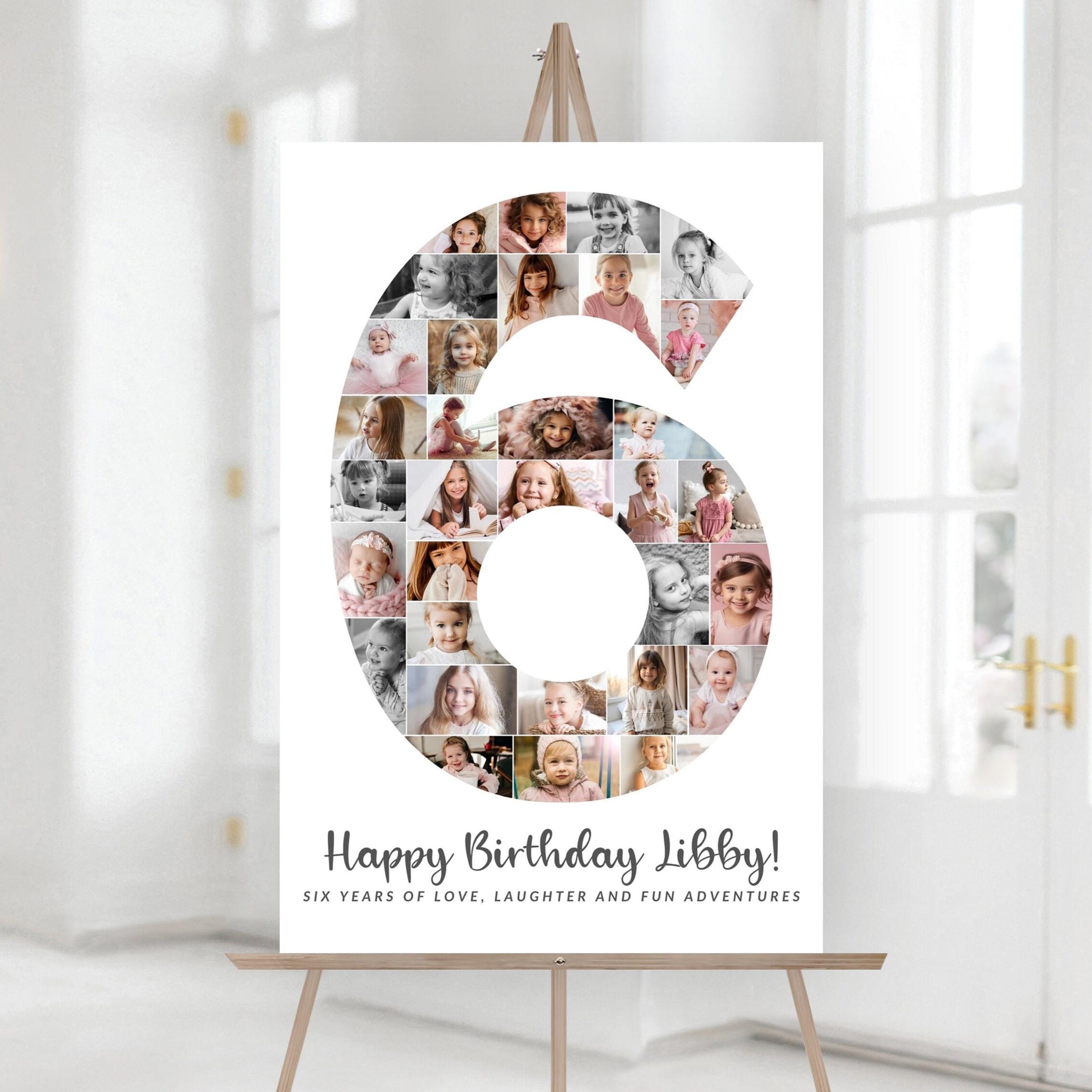 Number 6 Birthday Photo Collage TEMPLATE for Boy or Girl, Personalized ...