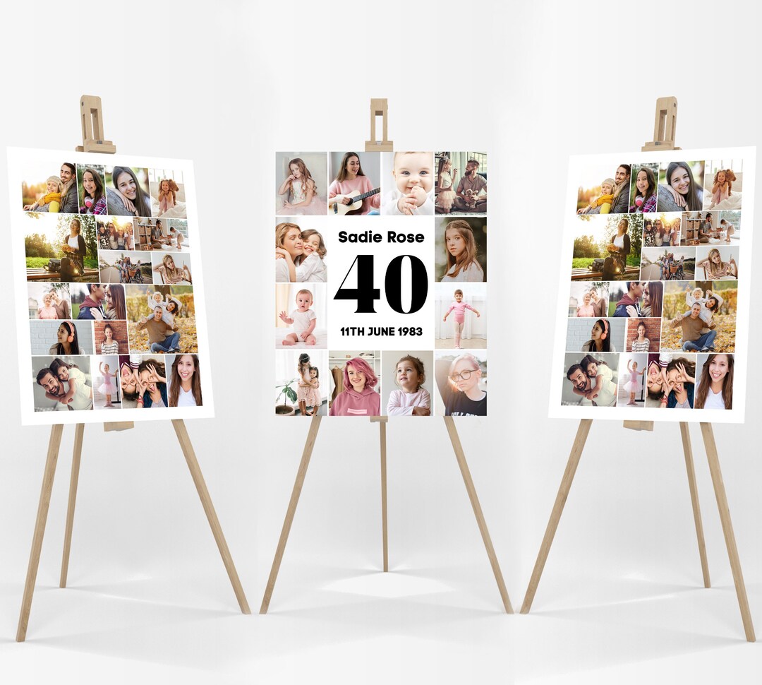 40th Birthday Photo Collage Poster Bundle TEMPLATE, Forty Birthday ...