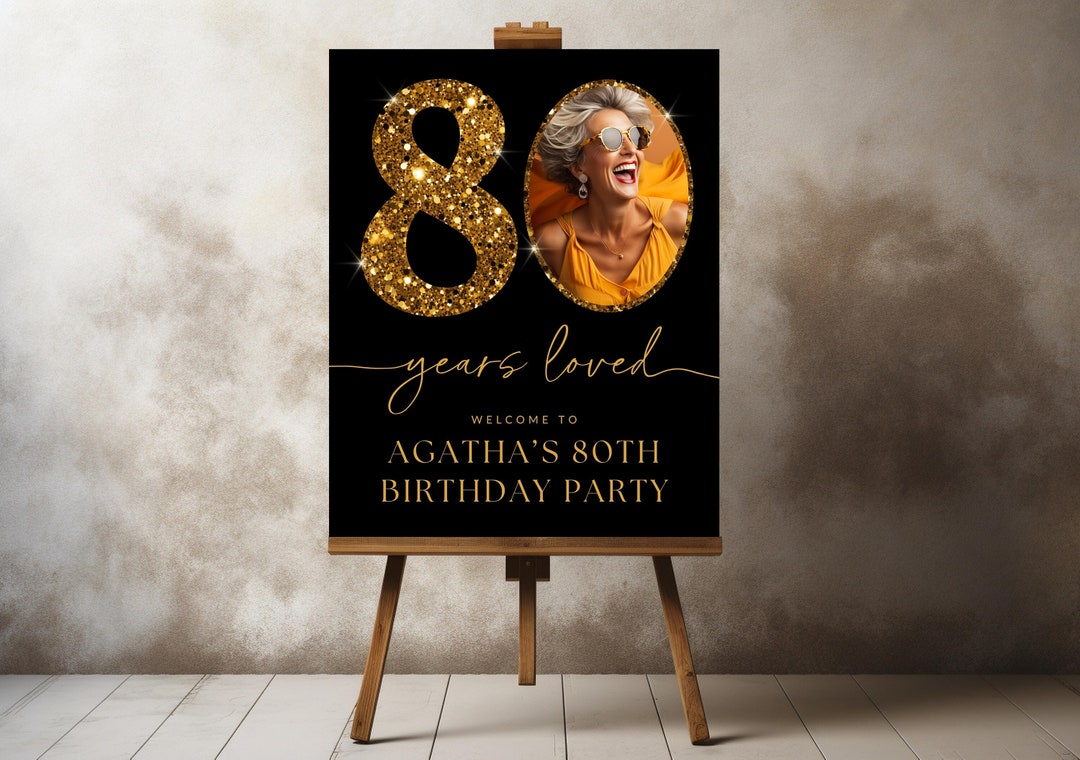 80 Years Loved Poster TEMPLATE Black and Gold, 80th Birthday Party ...
