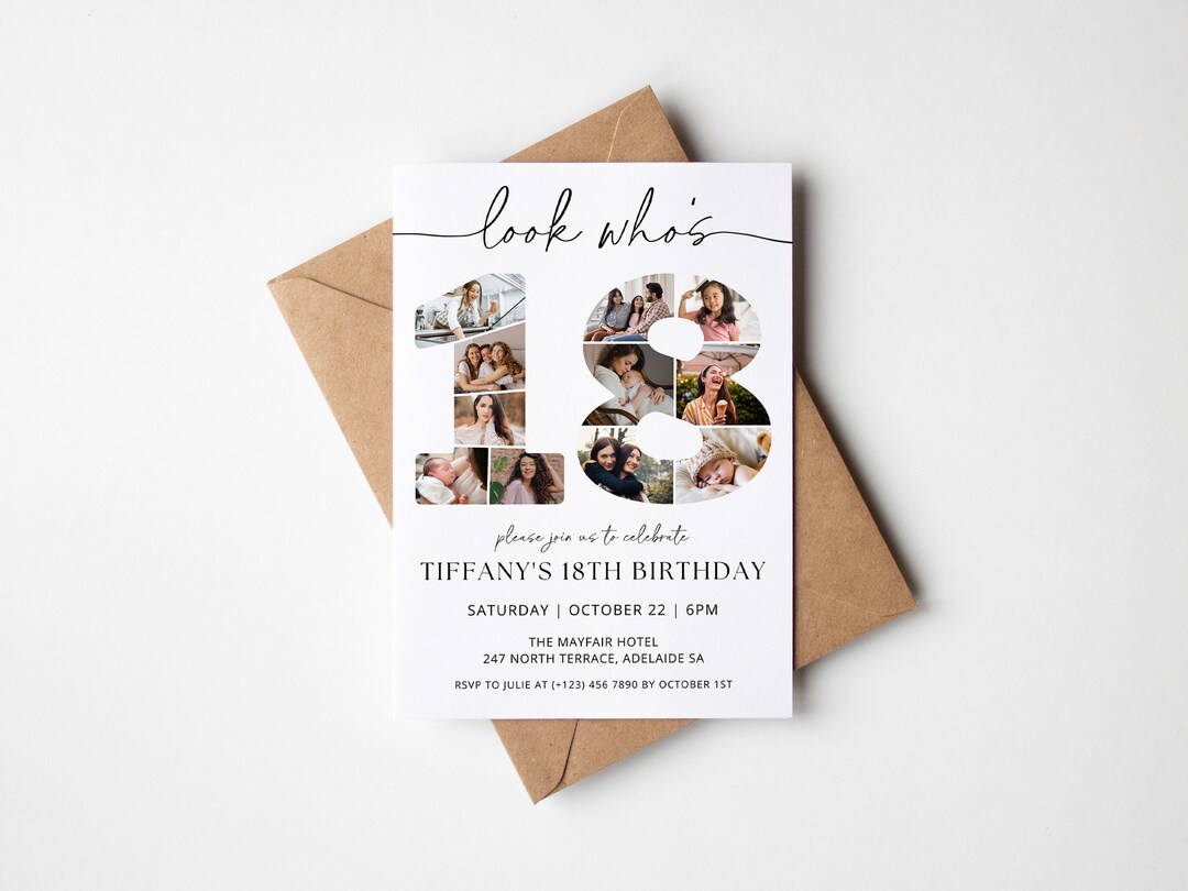 18th Birthday Invitation TEMPLATE With Photo Collage, Look Who's 18 ...