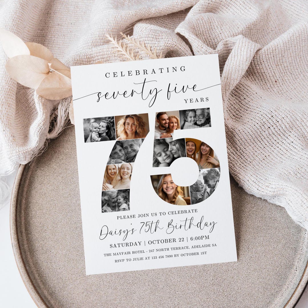 75th Birthday Invitation TEMPLATE With Photo Collage, Celebrating 75 ...