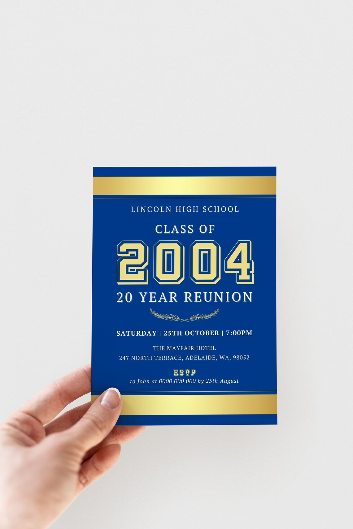 Blue and Gold Class Reunion Invitation TEMPLATE, 10th 20th 30th 40th ...