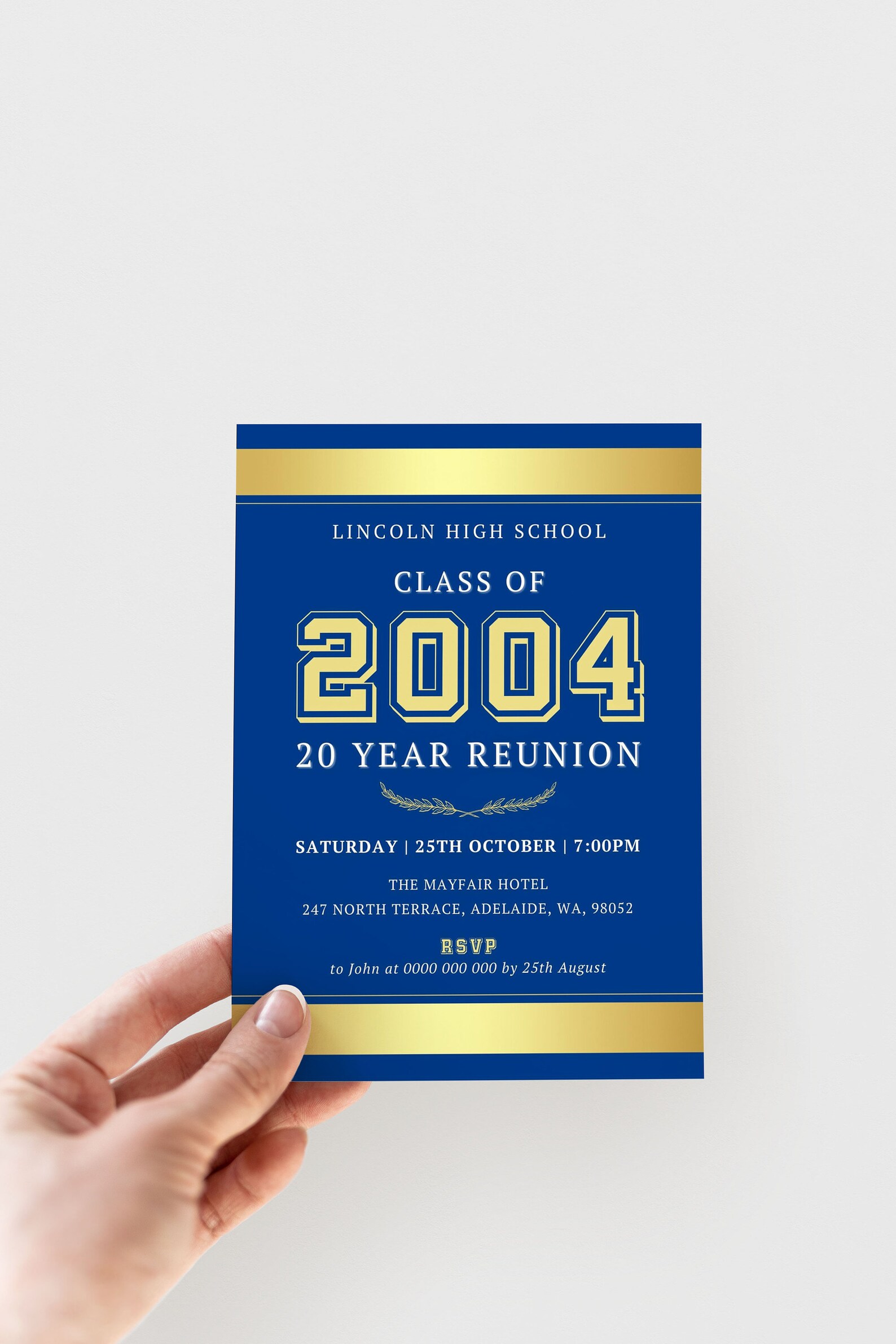 Blue and Gold Class Reunion Invitation TEMPLATE, 10th 20th 30th 40th ...